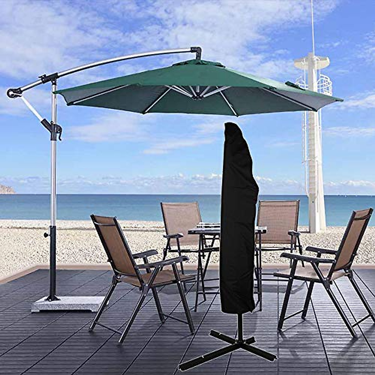 Patio Waterproof Cantilever Umbrella Cover for 9ft-13ft Mayhour Balck Dustproof,Rip,UV Water Resistant Outdoor Offset Banana Style Large Umbrella Protector with Zipper for Garden Yard Market 109in