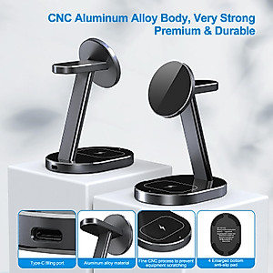 Aluminum Alloy 3 in 1 Magnetic Wireless Charging Station,Fast Wireless Charging Compatible with Magsafe Charger Stand for iPhone 15 14 13 12 Pro/Pro Max/Mini/Plus,Apple Watch 9 8 7 SE 6 5 4 3,Airpods