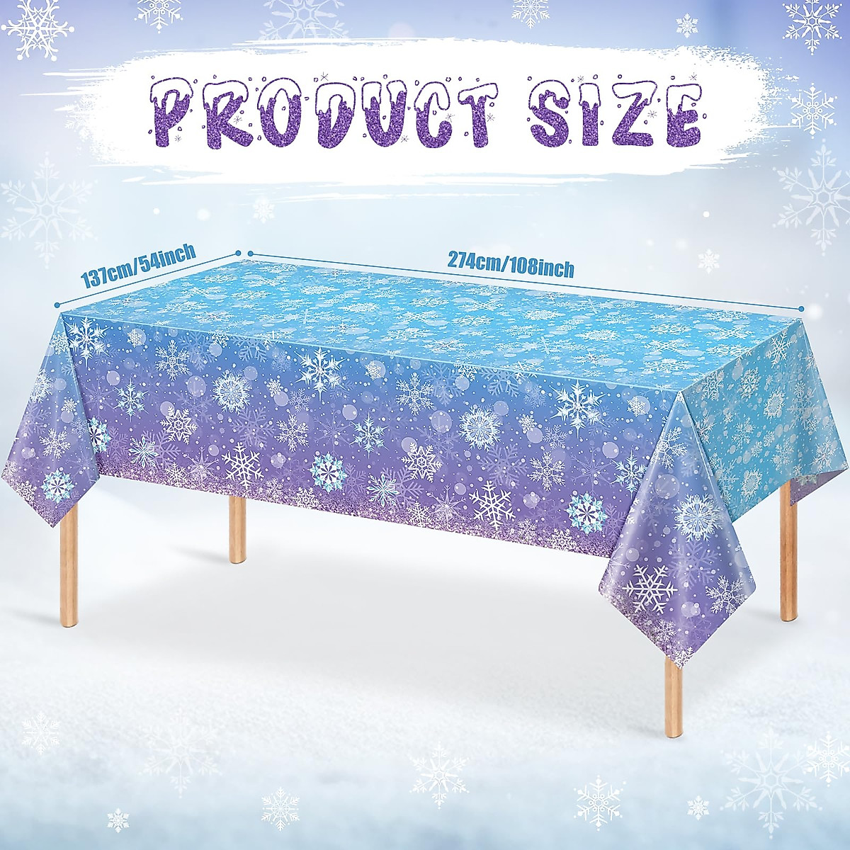 3 Pack Winter Snowflake Plastic Tablecloth Decorations, Blue and Purple Snowflake Winter Wonderland Disposable Table Cover for Christmas Winter Holiday New Year Party Supplies Decorations, 54x108 Inch
