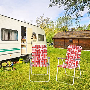 Shyneer Patio Lawn Chairs Folding,Webbed Folding Chair Outdoor Beach Chair Portable Camping Webbing Chair for Yard, Garden,Weight Capacity 265lbs (2Pack, Red & White)