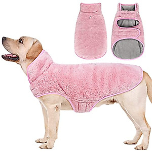 Malier Dog Winter Coat, Reversible Fleece Dog Cold Weather Coats Dog Jacket for Dogs, Windproof Warm Dog Coat Snow Dog Jacket Vest Pet Dog Clothes for Small Medium Large Dogs (Medium, Pink)