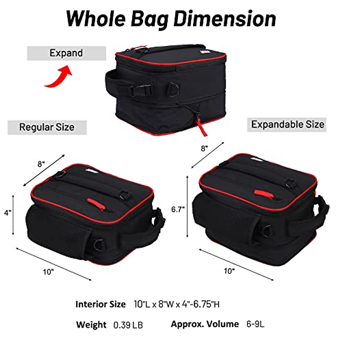 MIER Expandable Lunch Bag Insulated Lunch Box for Men Boys Teens to Work School Travel, Multiple Pockets Portable Lunchbox Bags with Shoulder Strap (Black/Red)
