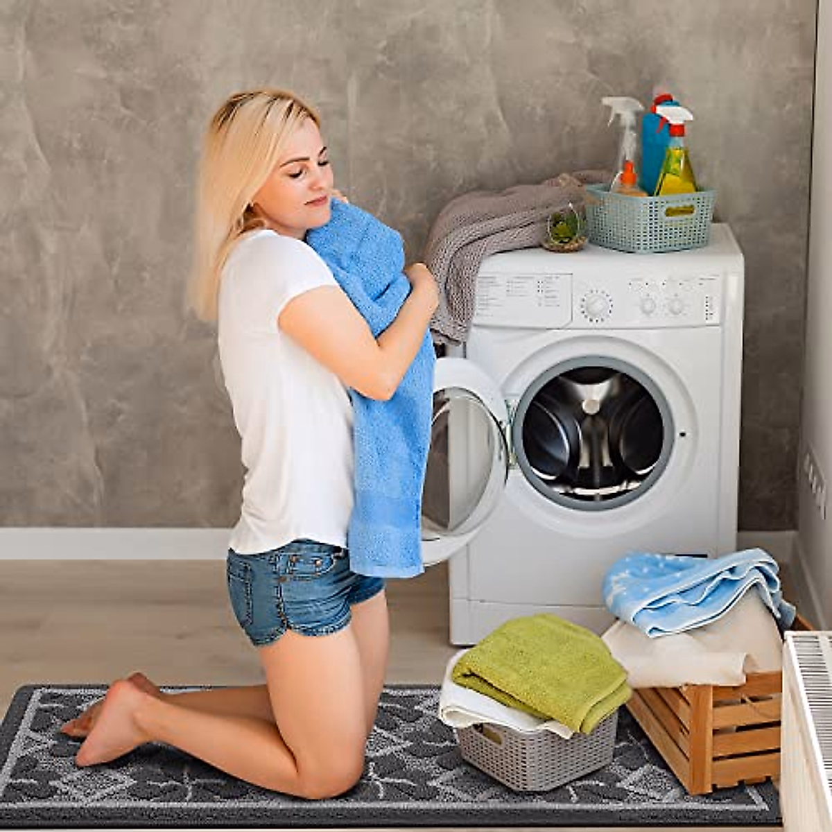 EGOBUY 47x19 Inch/31x19 Inch Kitchen Mat Rugs Made of Polypropylene 2 Pack Soft Kitchen Rug Set Specialized in Anti Slippery & Machine Washable for Home Kitchen, Grey