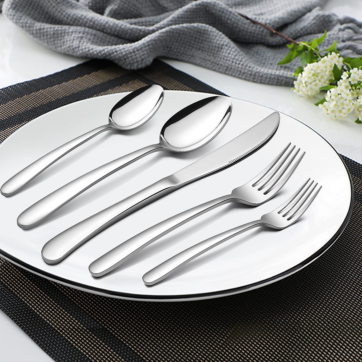 Heavy Duty Silverware Set, HaWare 45 Pieces Stainless Steel Flatware Set with Serving Utensils, Heavy Weight Eating Utensils Tableware for 8, Modern Cutlery for Home, Dishwasher Safe, Mirror Polished