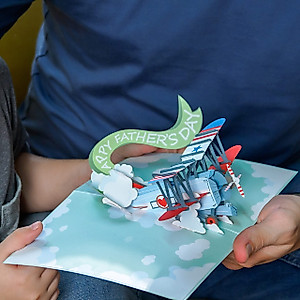 Paper Love Fathers Day Pop Up Card, Happy Father's Day Biplane, Gift For Dad, Husband, Son, Anyone - 5" x 7" Cover - Includes Envelope and Note Tag