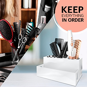 Levitural Premium Acrylic Hair Tool Accessories Organizer Stand – Portable Hair Dryer, Brush, Straightener, Curling Iron Holder Countertop and Storage for Bathroom Vanity Cabinet (White)