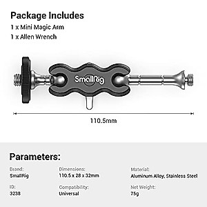 SmallRig Mini Magic Arm with Dual Universal Ball Head , Adjustable Magic Arm for Monitor , Microphone , LED Video Light 3238