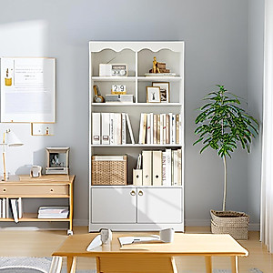 JoanKaren 63 Inches Tall Storage Cabinet, 5-Tier Bookcase, Wooden Bookshelf Storage Organizer, Freestanding Display Storage Cabinet, White Bookcase and Bookshelf for Home Office, Living Room, Bedroom