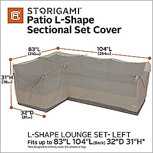 Classic Accessories Storigami Water-Resistant 104 Inch Easy Fold Patio Left-Facing Sectional Lounge Set Cover, Goat Tan, Patio Furniture Covers