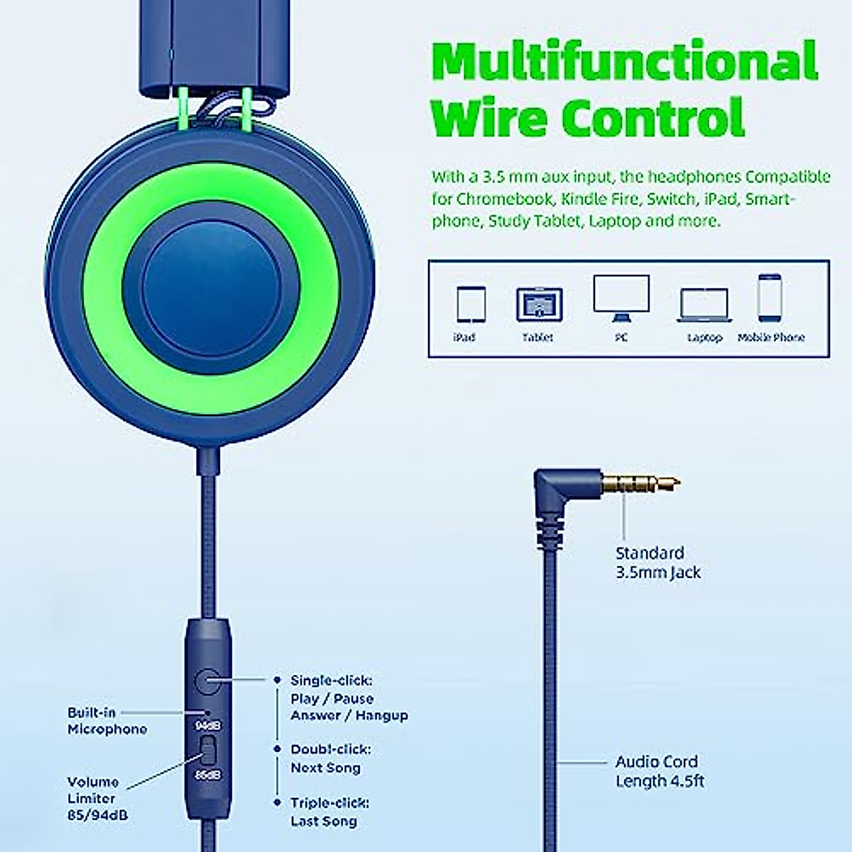 S SMAZINSTAR Headphones with Microphone for Kids, Children Girls Boys Teens Foldable Adjustable On Ear Headphones 3.5mm Jack Compatible iPad Cellphones Computer MP3/4 Kindle Airplane School Tablet