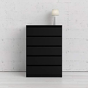 Tvilum, Handle-free, Contemporary, Bedroom Furniture, College Living 5 Drawer Chest, Black