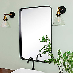TEHOME 20x30 Black Metal Framed Bathroom Mirror for Wall in Stainless Steel Rounded Rectangular Bathroom Vanity Mirrors Wall Mounted