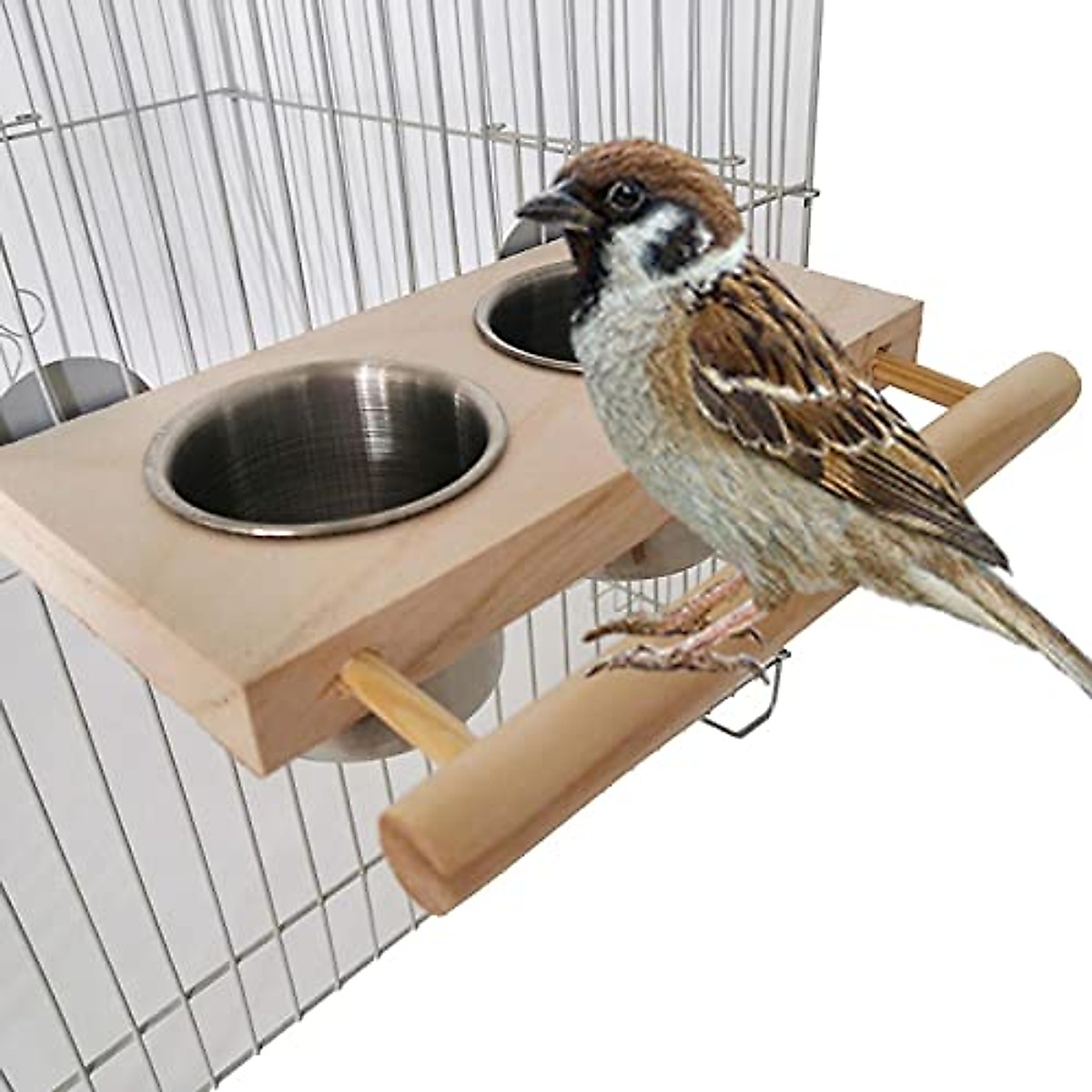 homozy Bird Feeding Dish Cups with Wooden Platform for Parrot Parakeets Cockatiels
