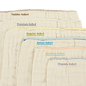 Unbleached Prefold Cloth Diapers by OsoCozy – 100% Cotton, Durable, Soft, Absorbent, Sustainable & Economical - 12"x16", Fits 7-15 Lbs. - (Infant 4x8x4)