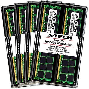 A-Tech 64GB ECC Registered Memory Kit for HP Z420 Workstation (8 x 8GB) ECC-RDIMMDDR3 PC3-12800 1600MHz 240-Pin DIMM 2Rx4 1.5V Dual Rank RAM Upgrade