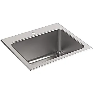 KOHLER K-5798-1-NA Ballad 25-Inch x 22-Inch Top-Mount Utility Sink with Single Faucet Hole, Stainless Steel
