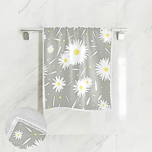 VIKKO White Daisy Flower On Gray Towels Hand Washcloths Polyester Fingertip Towel with Single-Sided Printing for Home Hotel Bathroom Decoration - 30x15 Inch