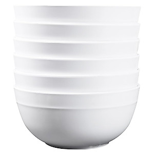 Lechoo Melamine Cereal Bowls - 23oz White Dinnerware Soup Bowls, Set of 6,Unbreakable 6PCS Salad Bowls,Dishwasher Safe,White