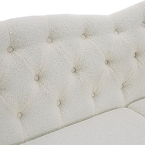 Lunanniu 81" Teddy Fabric Chesterfield Tufted Fabric Sofa 3 Seat Capacity Rolled Arm Nailhead Trim Thick Cushion Deep Seat Button Tufted Back Cozy Stylish for Living Room Apartment White