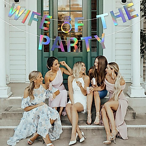 Sursurprise Wife of the Party Bachelorette Decorations, Wife of the Party Banner Sign Iridescent Holographic for Bridal Shower Engagement Wedding Party Supplies