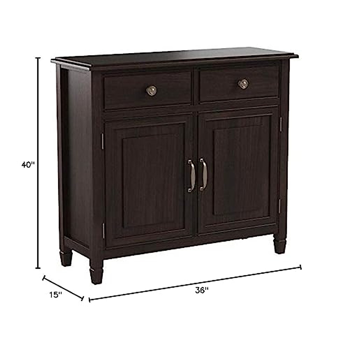SIMPLIHOME Connaught SOLID WOOD 40 inch Wide Transitional Entryway Storage Cabinet in Dark Chestnut Brown, with 2 Drawers, 2 Doors, Adjustable Shelves