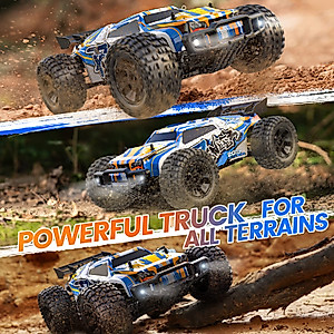 Holyton 1:10 Large High Speed Remote Control Car with LED Shell Lights, 48+ KM/H, 4WD Offroad Monster Truck for Adults & Kids, Hobby RC Truck Vehicle, 2 Battery Crawler Toy Gift for Boy