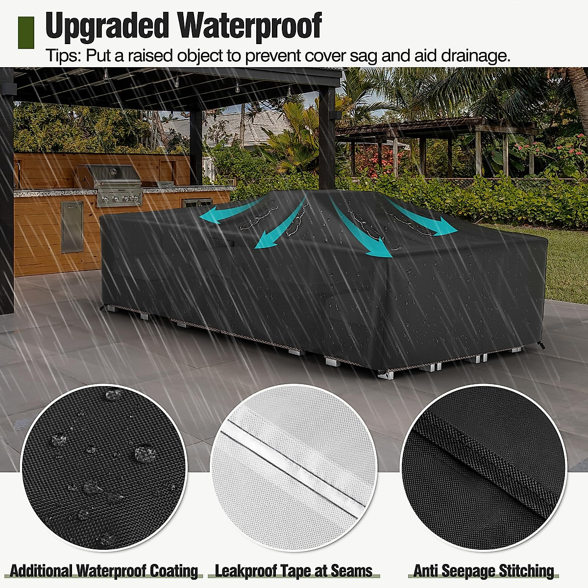 MR. COVER Patio Furniture Covers Waterproof, Outdoor Furniture Cover Fits up to 124L x 63W x 28H Inches, Rectangular Table and Chair Set Covers Rip-resistant Material with Windproof Buckles