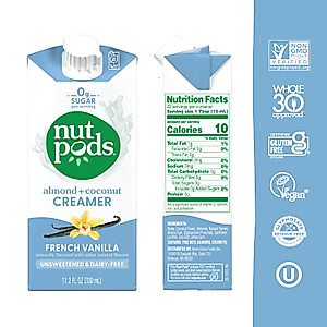 nutpods French Vanilla Creamer - Unsweetened Non Dairy Made from Almonds and Coconuts - Keto Creamer, Whole30, Gluten Free, Non-GMO, Vegan, Sugar Free, Kosher (4-Pack)