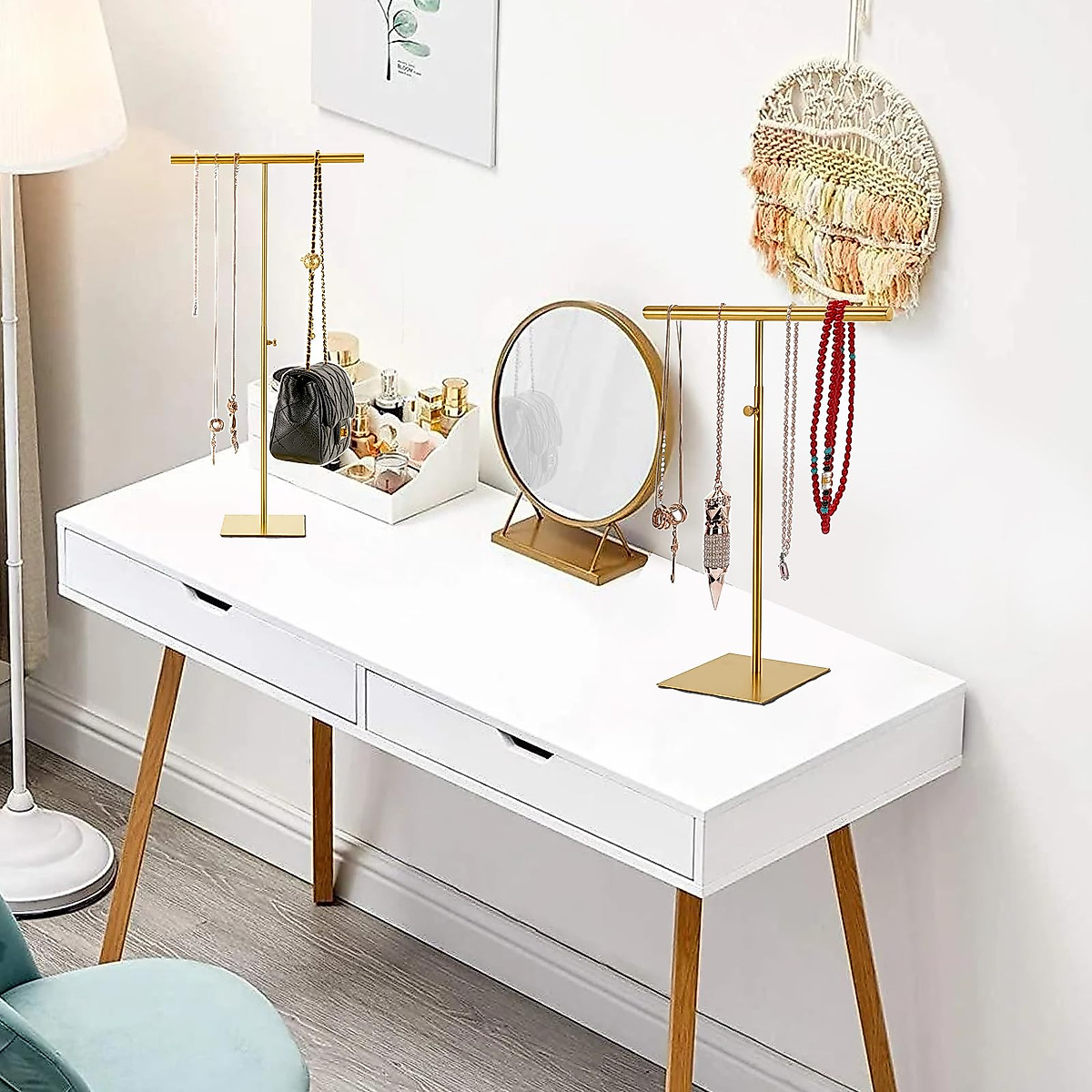 SHUNKAIZS Necklace Holder Jewelry Stand, Purse Display Stand, 2Pcs Stainless Display Stand, Jewelry Tower Stand Adjustable Height for Necklaces, Bracelets, Bag