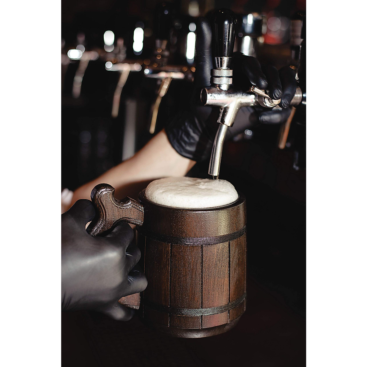 Etno Motif Handmade Wood Mug 20 oz Stainless Steel Cup Carved Natural Beer Stein Old-Fashioned Brown - Wood Carving Beer Mug of Wood Wooden Beer Tankard Capacity: 20oz (600ml) - Great Gift Idea