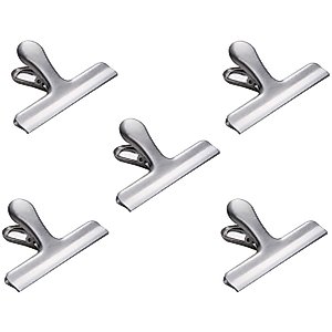 Ruiling 5pcs 3 inch Wide Opening Heavy Duty Stainless Steel Chip Bag Clips for Air Tight Seal Grip on Coffee & Food Bags, Kitchen Home Office