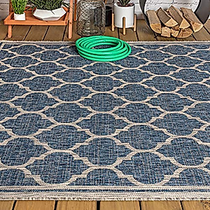 JONATHAN Y SMB109D-9 Trebol Moroccan Trellis Textured Weave Indoor Outdoor Area Rug Bohemian Modern Easy Cleaning Bedroom Kitchen Backyard Patio Non Shedding, 9 X 12, Navy/Gray (JSMB109-D9)