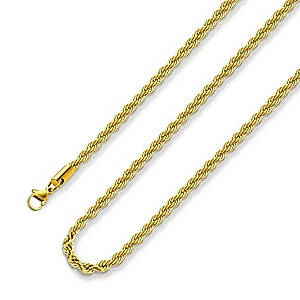Gold Plated Necklace for Men 2.5MM 18 Inches Stainless Steel Twist Rope Chain for Women Boys