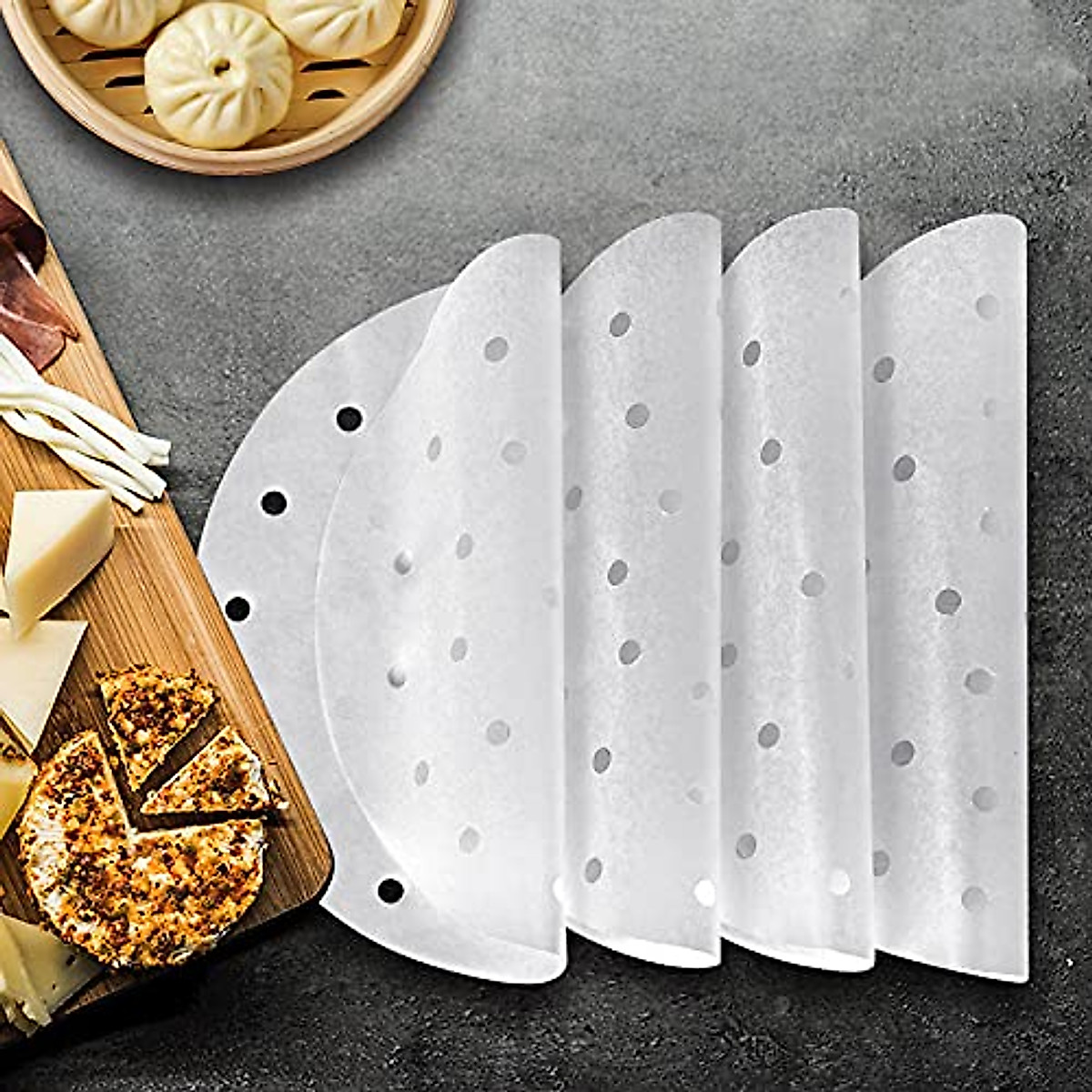 CHANGLE 500 Pcs Air Fryer Parchment Paper,8.5 Inches Bamboo Steamer Liners, Premium Perforated Parchment Steaming Papers, Non-Stick Steamer Mat, for Air Fryer, Steaming Basket, Pans, Dumplings.