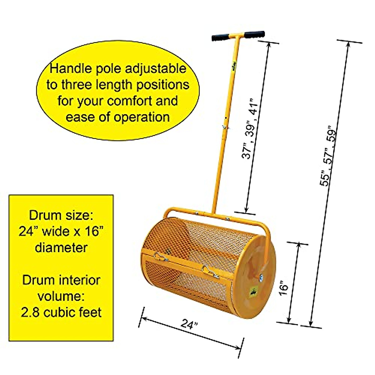 SIMPO Peat Moss Spreader Compost Spreader Lawn & Garden Spreader 24" x 16" x 59" Long Adjustable Handle