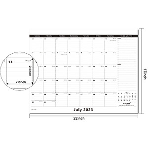 Nekmit Large Desk Calendar 2023 with Black Desk Pad, Desk Blotter Calendar 22"x17", Runs From Now - Jun 2024 with TO-DO and NOTES List