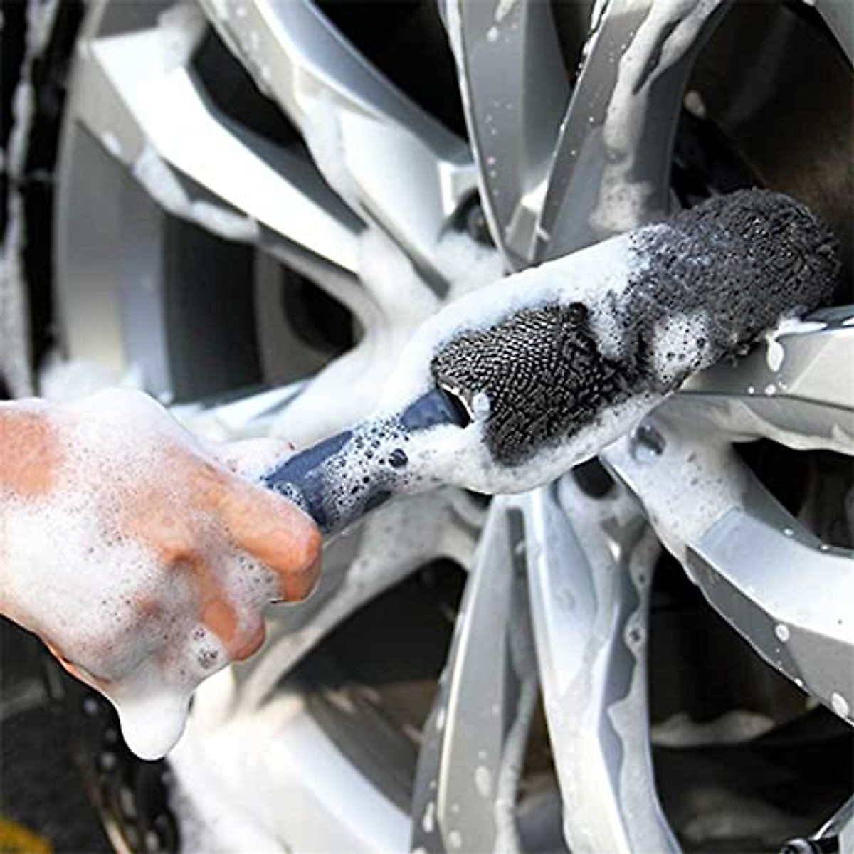 InfantLY Bright Wheel Rim Brush, Microfiber Metal Free & Cleaning Long Easy Reach Detailing Car Wash Cleaner Tool for Wheels Exhaust Tips Motorcycles Bicycles Grills