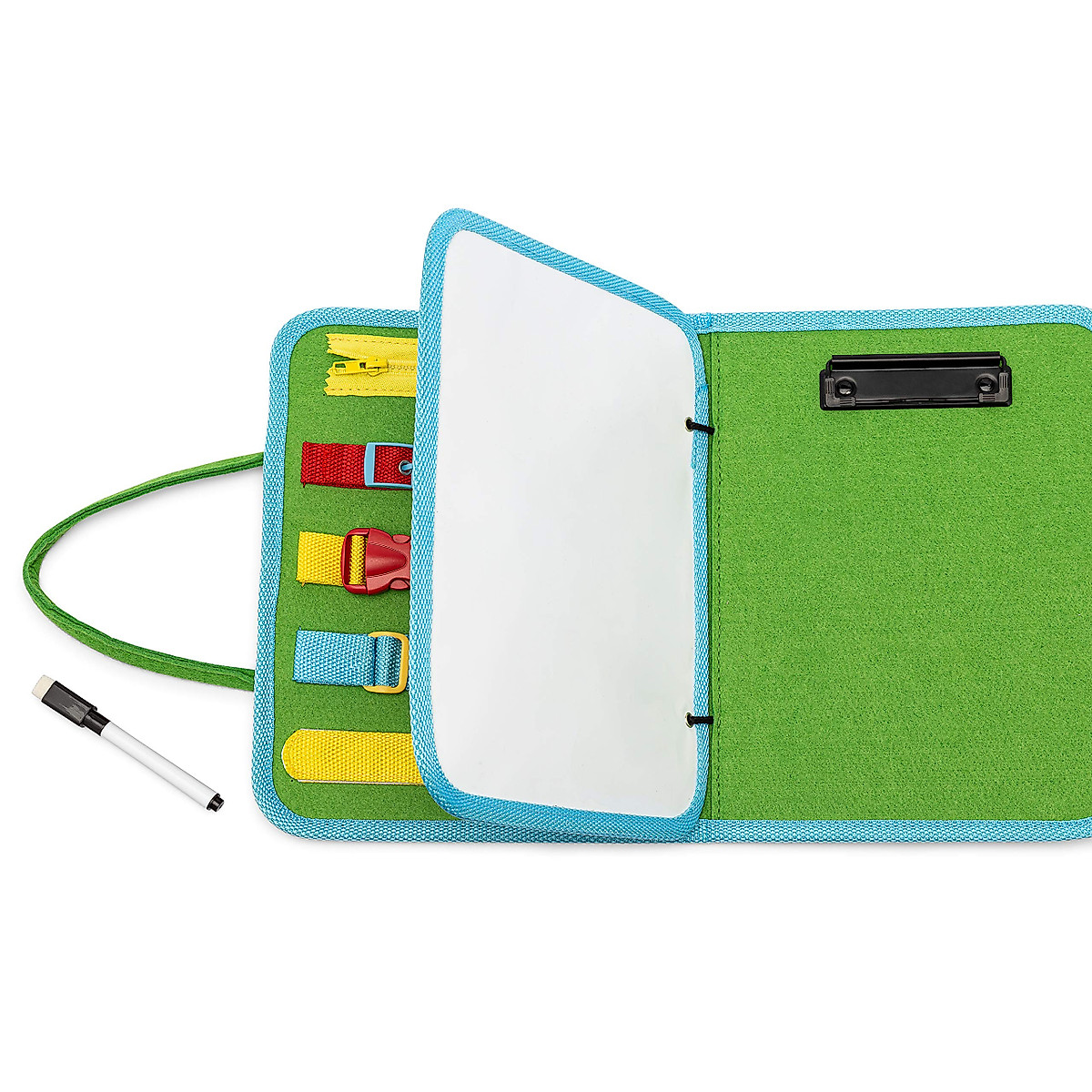 SMILE A WHILE Montessori Toys for Toddlers Kids Busy Board with Attached Doodle Board Quiet Book Sensory Toy Excellent for Preschool Activities and homeschooling Great Toddler Travel Activities