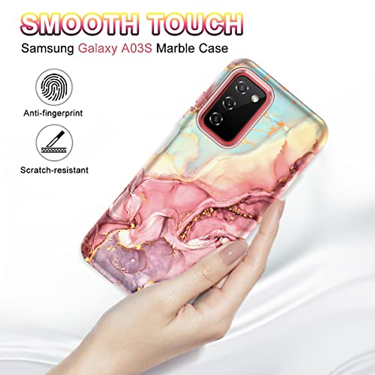 Btscase for Samsung Galaxy A03S Case, Marble Pattern 3 in 1 Heavy Duty Shockproof Full Body Rugged Hard PC+Soft Silicone Drop Protective Women Girl Cover for Samsung Galaxy A03S, Rose Gold