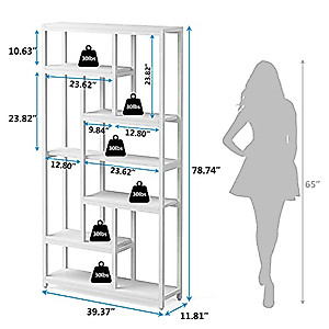 LITTLE TREE 78.7” Tall Bookshelf Industrial Bookcase for Living Room Home Office,White