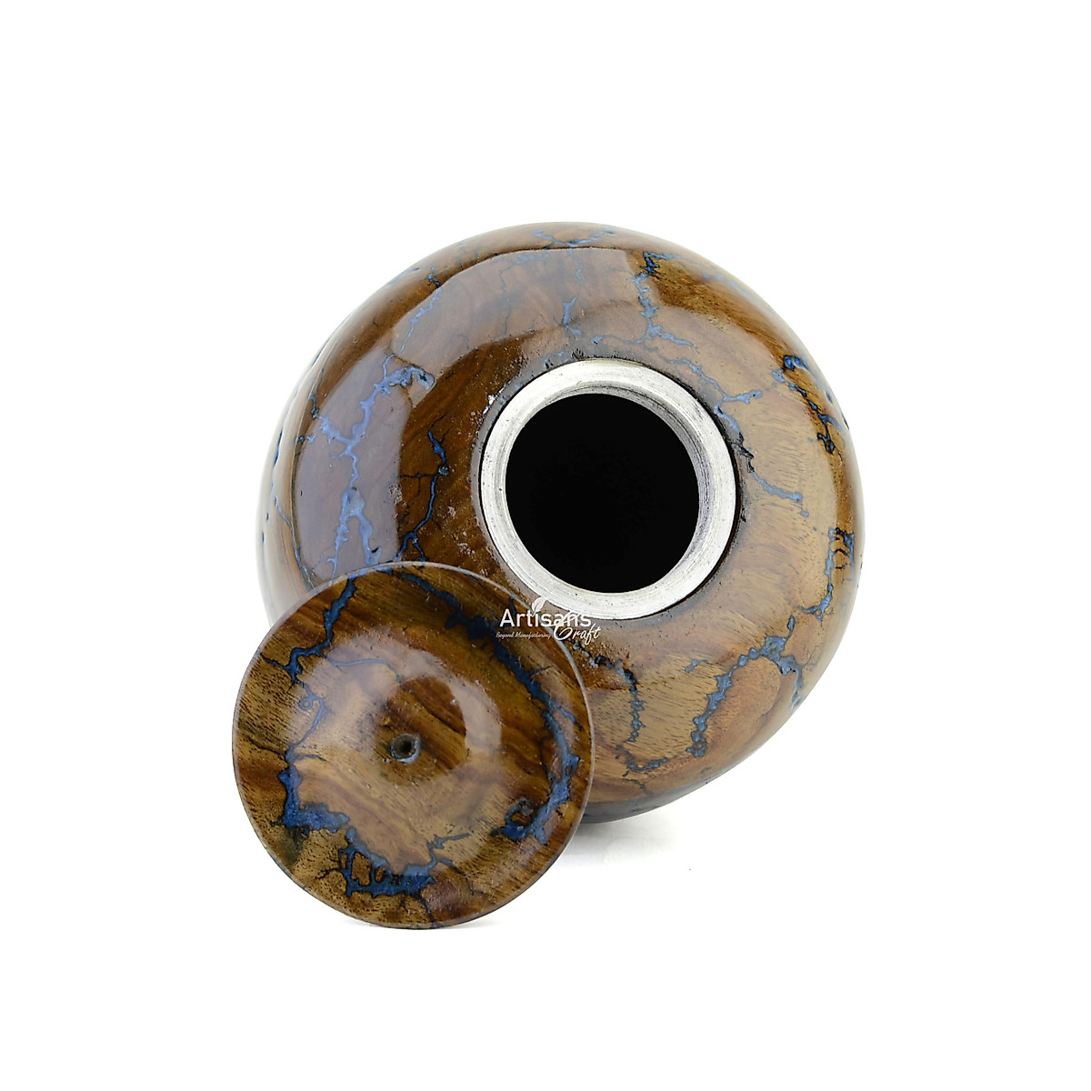 Handmade Rosewood Cremation Urn for Human Ashes Adults Male Female – Lichtenburg Figure Resin Burial Funeral Round Keepsake Memorial Urns (Blue Resin, Medium Ashes Holding Capacity 120 Cubic Inches)