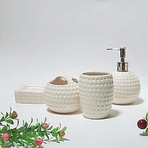 JustNile 5-Piece Trendy Ceramic Bathroom Accessory Set - White Golf Ball Design