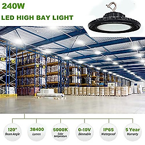 LED Flying Direct 480V LED UFO Hig Bay Light 240W, 1000W MH/HPS Equivalent, 36000LM, 5000K 200-480V Input Voltage, Open Hook, 1-10V Dimmable DLC Premium ETL Approved