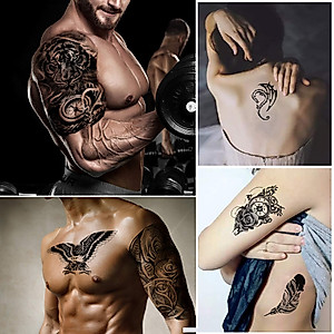 Yazhiji 36 Sheets Temporary Tattoos Stickers Include 12 Sheets Large Stickers Fake Body Arm Chest Shoulder Tattoos for Men and Women