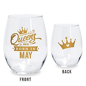 Bad Bananas Birthday Gifts For Women - Queens Are Born In May - Taurus and Gemini - 21oz Stemless Wine Glass - Unique Horoscope Gifts For Her - Happy Birthday Gifts for Moms, Best Friends, Sisters