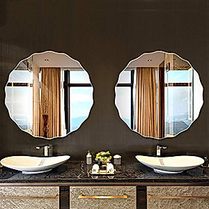 KONGZIR Vanity Mirror Round, Wall-Mounted Frameless Vanity Mirror, Wall Decorative Mirror, Ruffled Shape, Size: 50 50cm