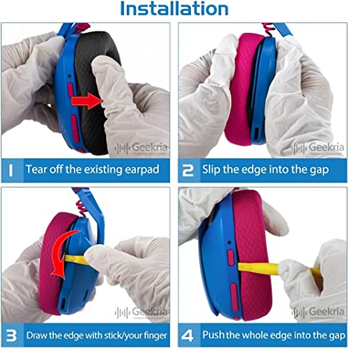 Geekria Comfort Mesh Fabric Replacement Ear Pads for Logitech G435 G335 Headphones Ear Cushions, Headset Earpads, Ear Cups Repair Parts (Red)