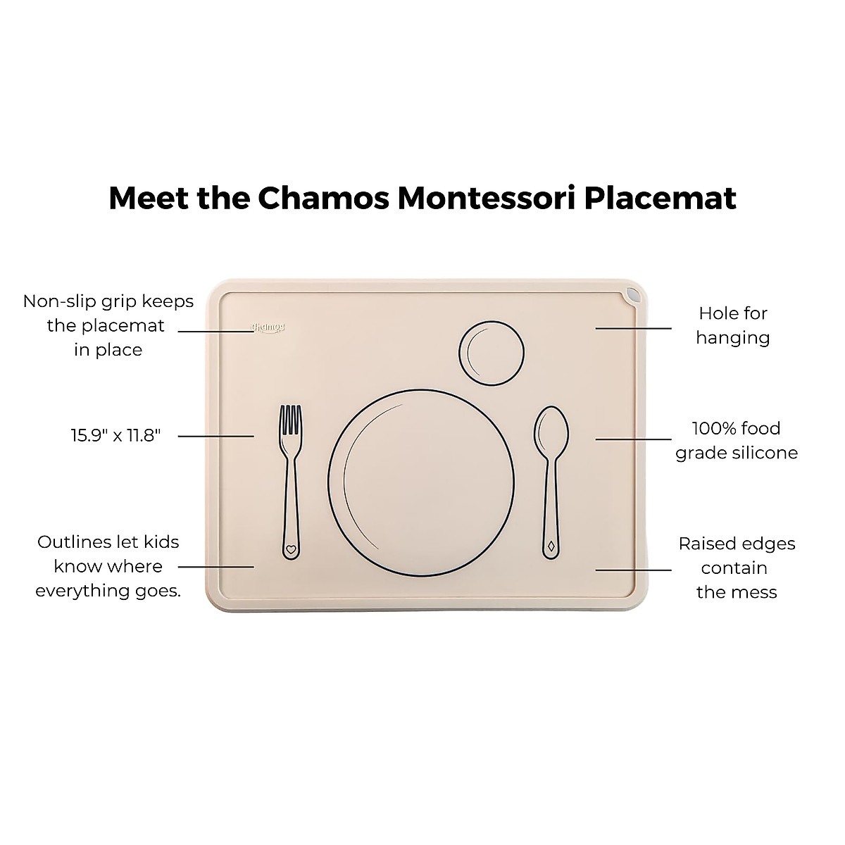CHAMOS Silicone Placemats for Toddlers and Kids - Montessori Placemat - Non-Slip (Sage & Beige)