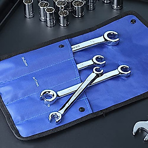WORKPRO Flare Nut Wrench Set, Metric, 4-piece, 10, 12, 13, 14, 15, 17, 19, 22mm, Cr-V Steel, 15° Offset End Brake Line Wrenches Set, Organizer Pouch Included
