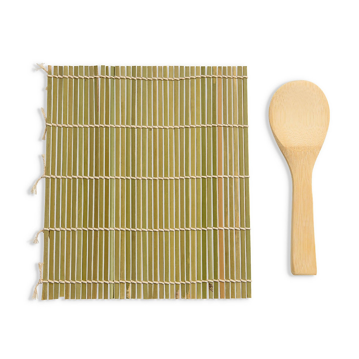 Helen's Asian Kitchen Easy Sushi Rolling Mat with Rice Paddle, Natural Bamboo, 2-Piece Makisu Set